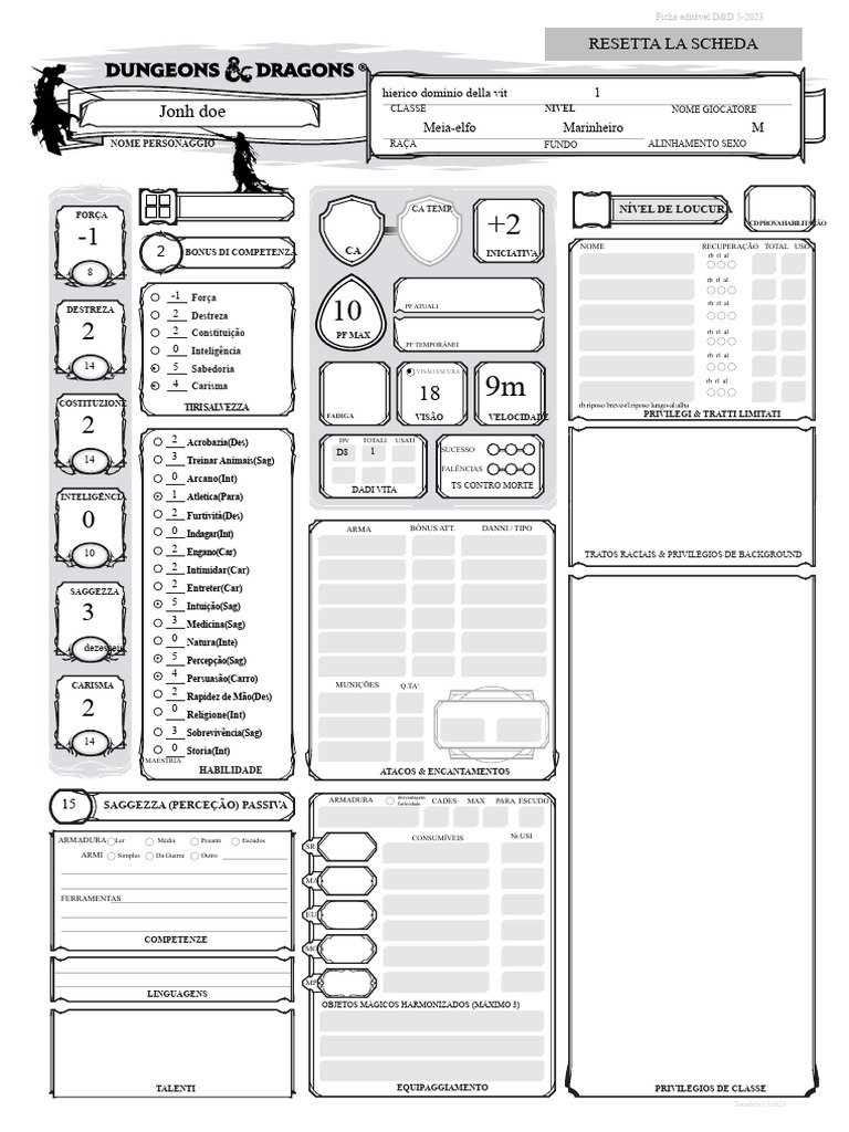 Ficha editável D&D 5 2023 v 1.3 1) | PDF | Dungeons & Dragons (jogo)