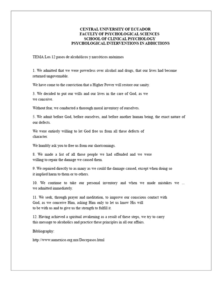12 Steps of Alcoholics Anonymous and Narcotics Anonymous | PDF