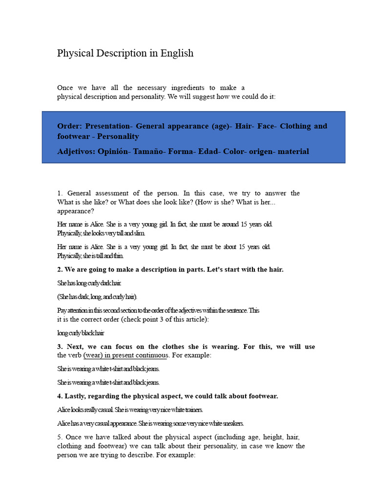 How to Describe a Person in English | PDF | Fashion | Human Appearance