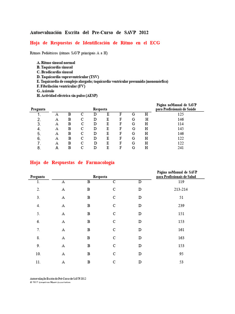 Autoevaluación SAVP 2012: Ritmos y Respuestas | PDF | Enfermedades ...