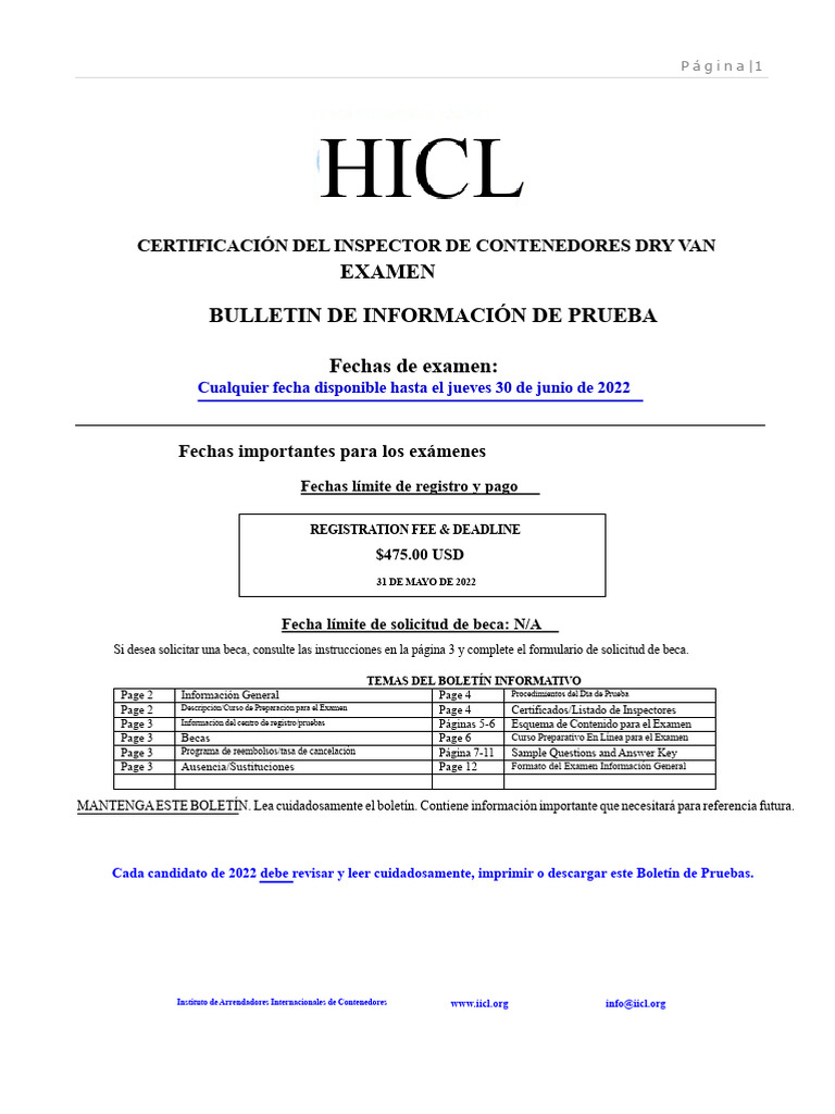 Boletín de Información sobre el Examen de Contenedor Dry Van | PDF