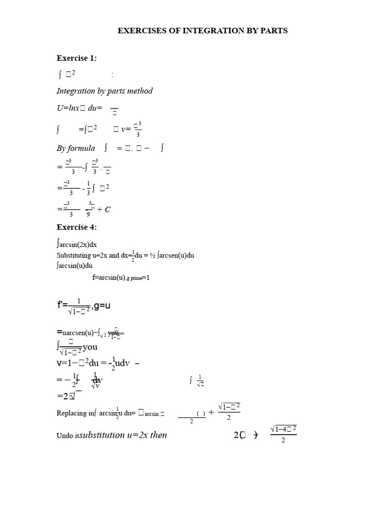 Integration by Parts Exercises Guide | PDF | Mathematical Objects ...
