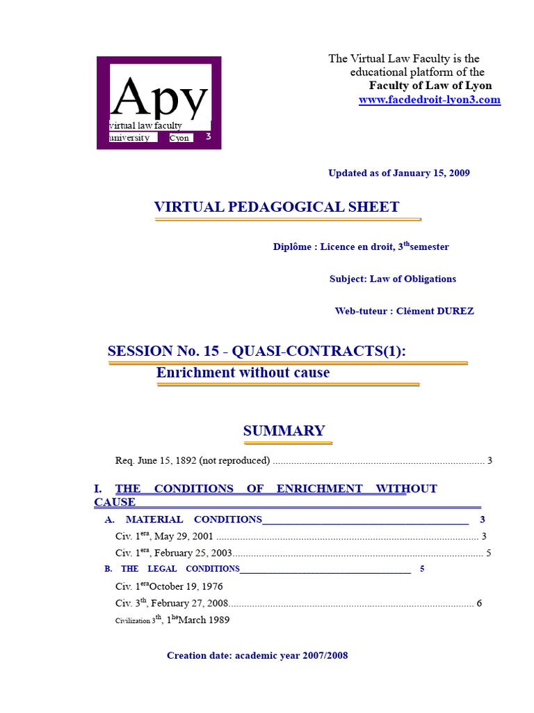 Law of obligations, unjust enrichment | PDF | Judgment (Law) | Copyright