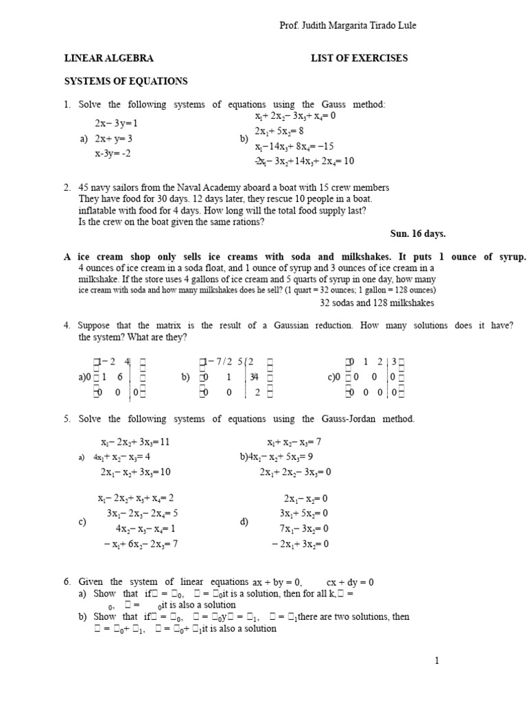 List of Exercises First Midterm | PDF | Matrix (Mathematics) | Algebra