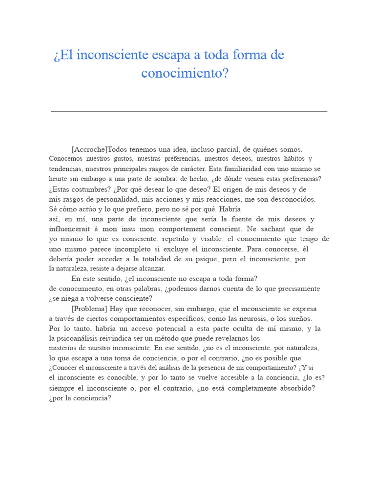 ¿El Inconsciente Escapa A Toda Forma de Conocimiento? | PDF | Mente ...