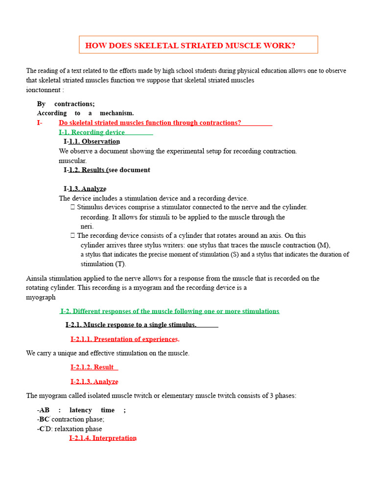 HOW DOES SKELETAL STRIATED MUSCLE WORK | PDF | Skeletal Muscle | Cell ...