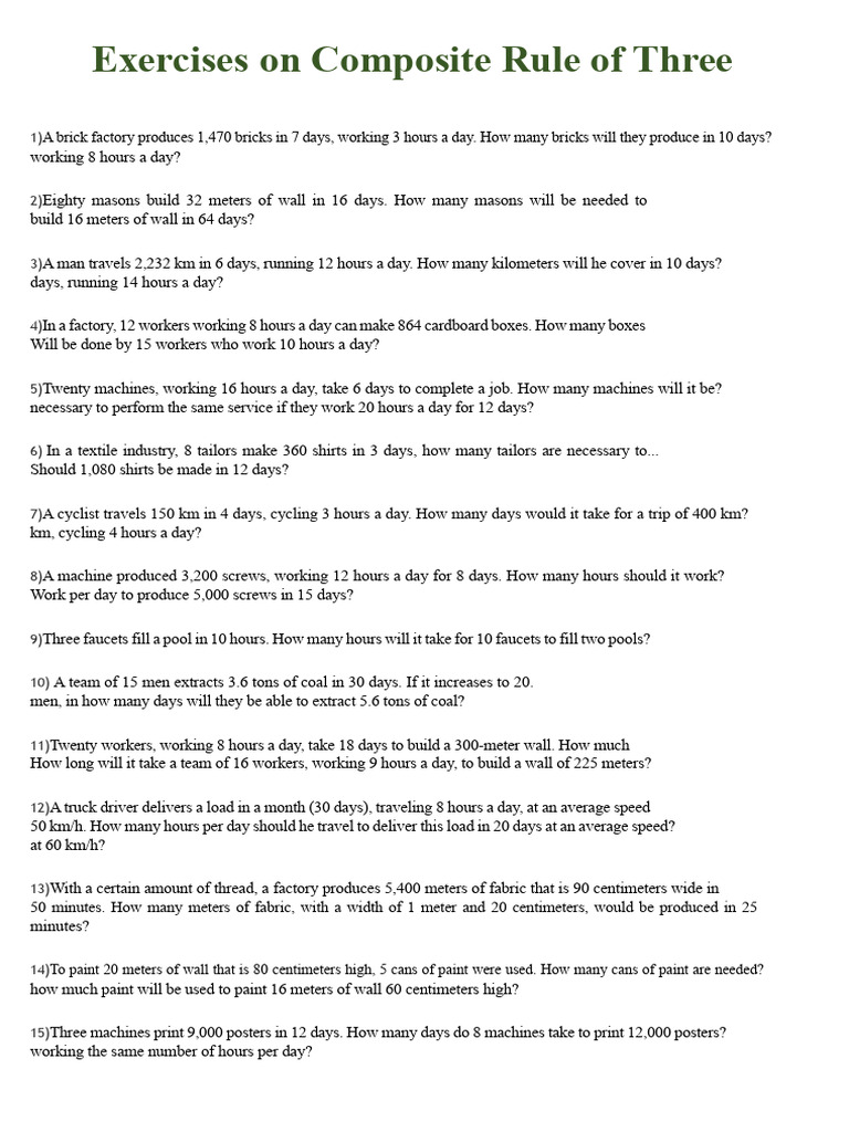 Exercises on Compound Rule of Three | PDF