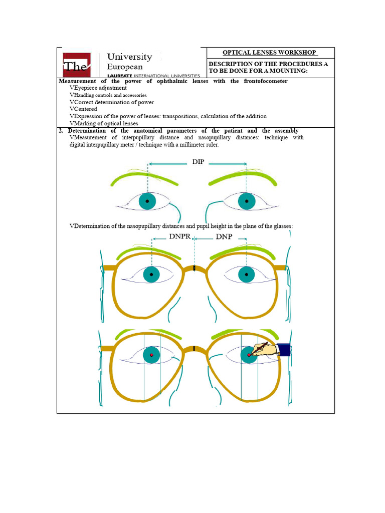 Description of the Mounting of Ophthalmic Lenses | PDF | Human Eye | Optics