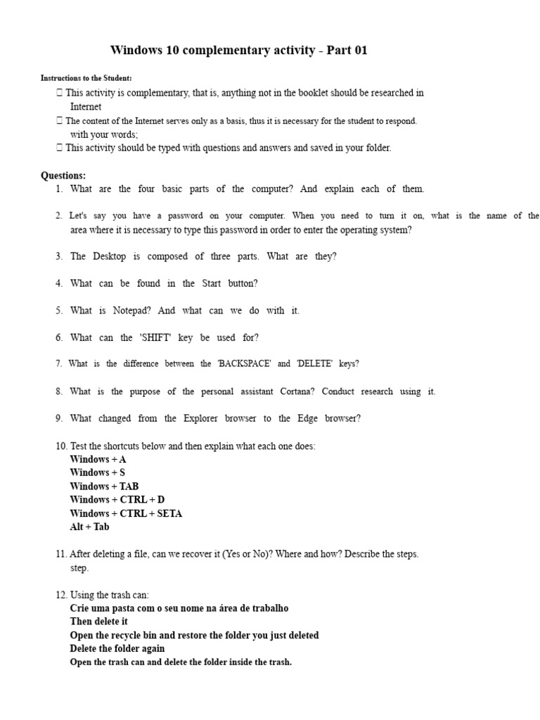 Windows 10 Complementary Activity - Part 01 | PDF | Computer File ...
