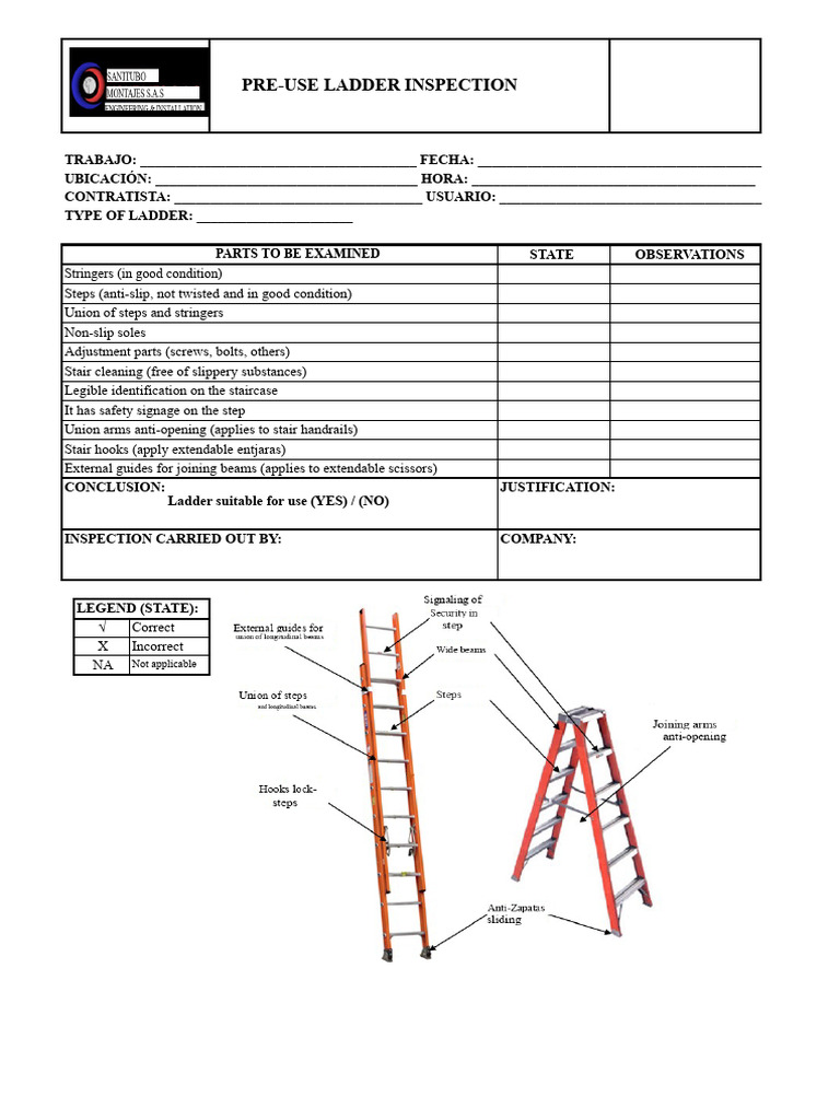 Pre-Use Ladder Inspection Checklist | PDF
