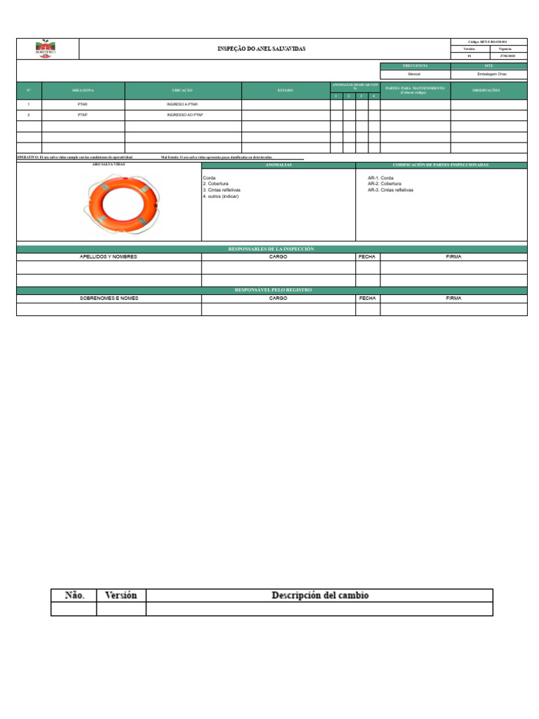 HFT-F-RS-SM-011.01 Inspeção de anel salva-vidas.xlsx | PDF