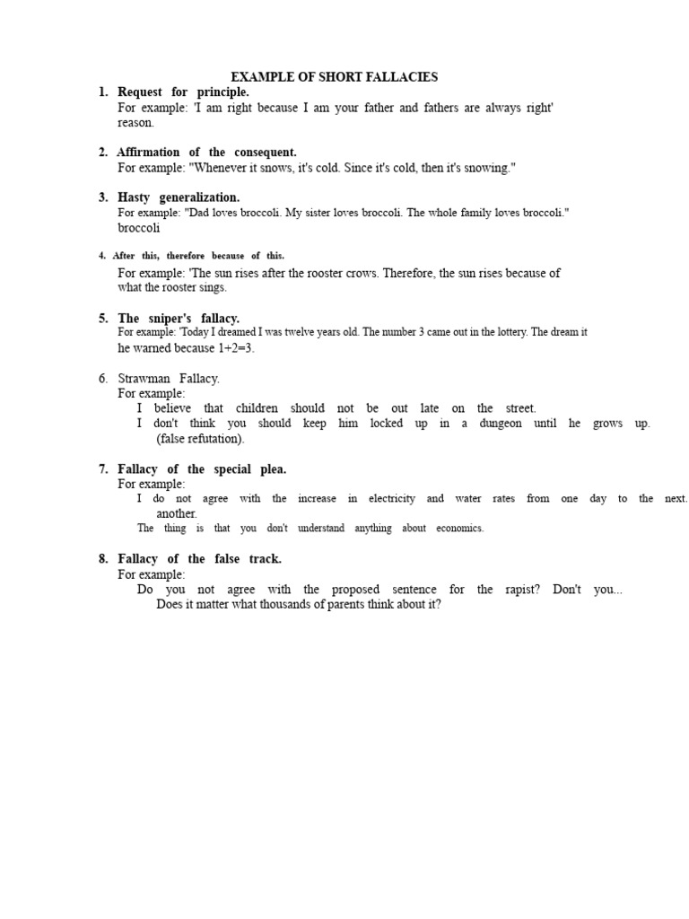 Example of Short Fallacies | PDF