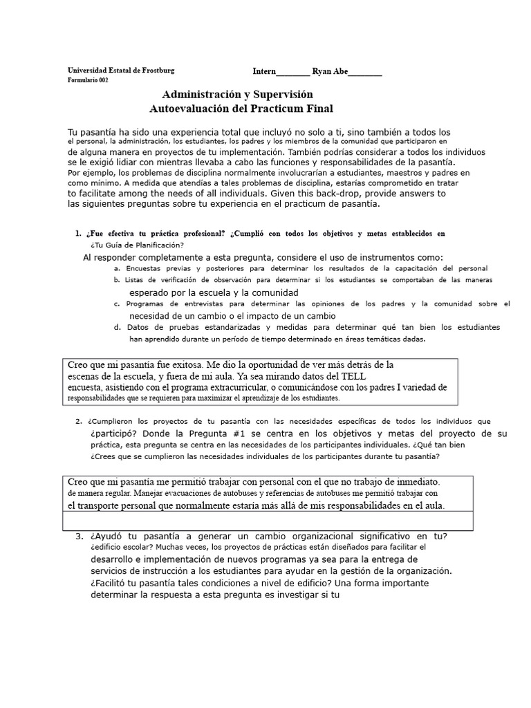 autoevaluación del practicum final | PDF | Gestión del cambio | Aprendizaje