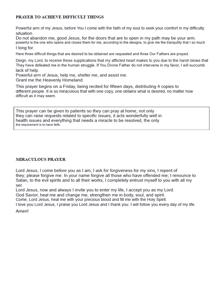 Prayer To Achieve Difficult Things | PDF | Prayer | Jesus