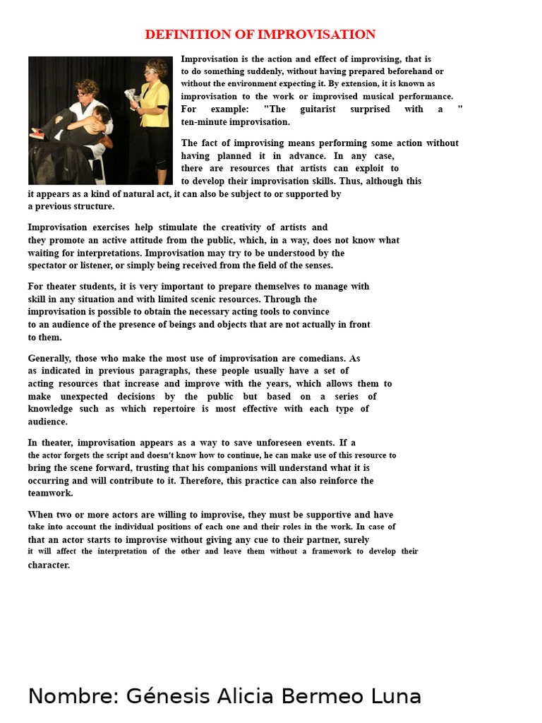Definition of Improvisation Theater | PDF | Improvisation | Gesture