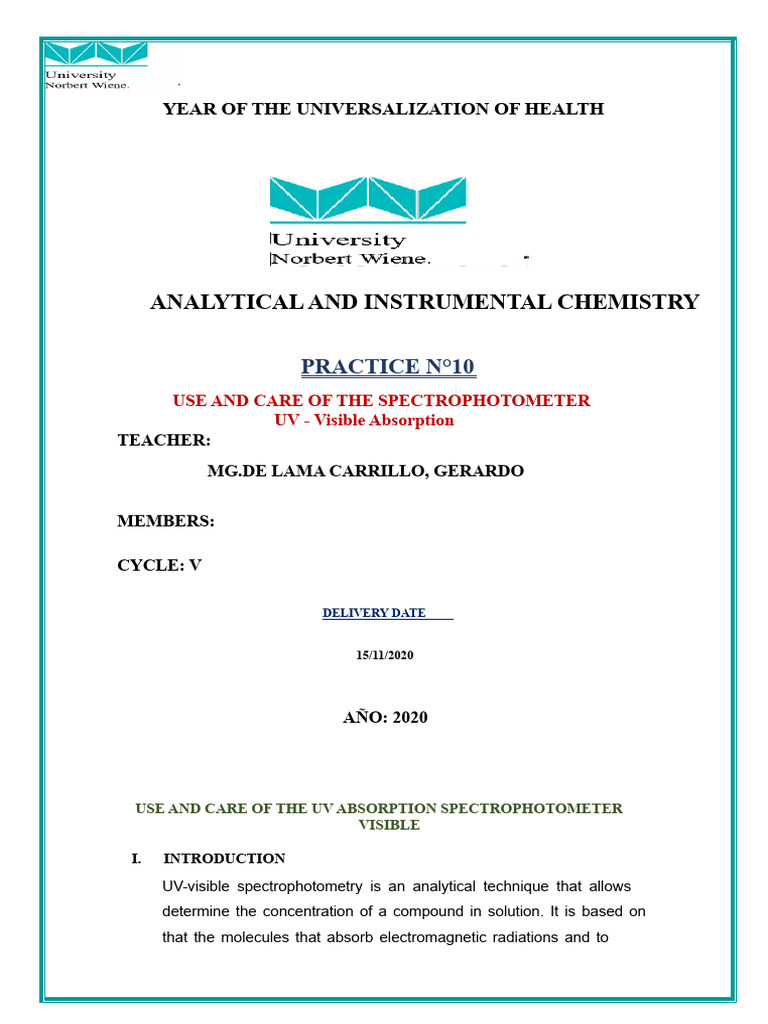 Use and Care of UV-Visible Absorption Spectrophotometry N10 | PDF ...