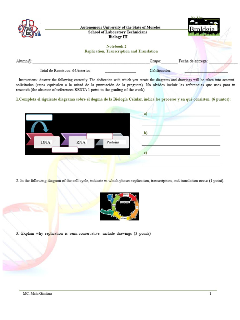 Booklet 2 - Replication, Transcription, and Translation PDF | PDF | Dna ...