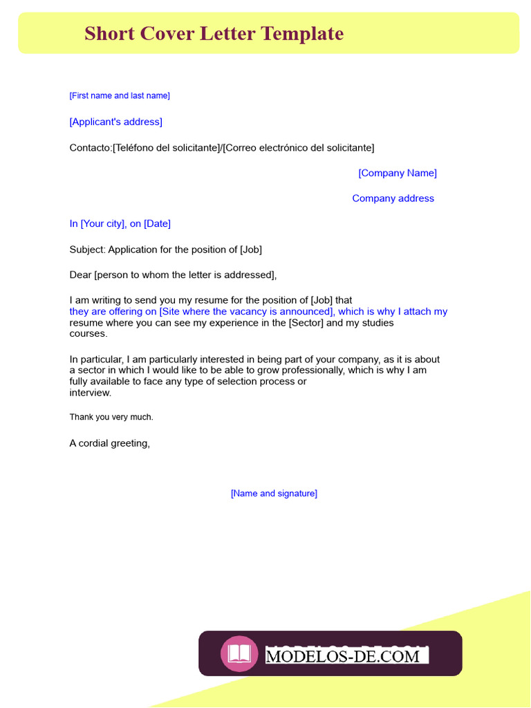 Short Cover Letter Template | PDF