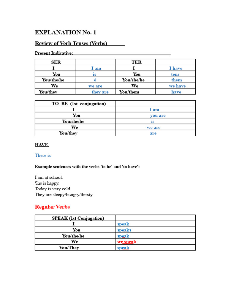 General Revision A1/A2 Portuguese (Verb Tenses) | PDF | Grammatical ...