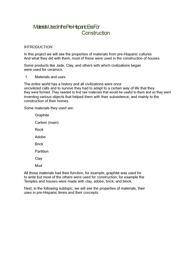 Pre-Hispanic Construction Materials Guide | PDF | Lime (Material) | Clay