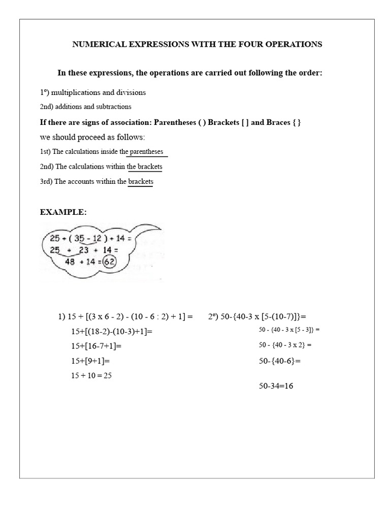 Numerical Expressions With The Four Operations Text and Activity | PDF