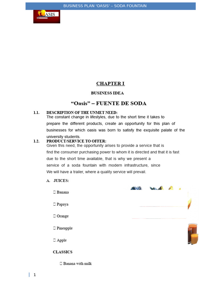 Business Plan The Oasis Soda Fountain 1 | PDF | Supply Chain | Marketing