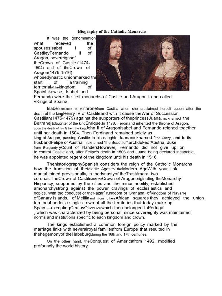 BIOGRAPHY Catholic Monarchs | PDF | Nobility | Monarchy