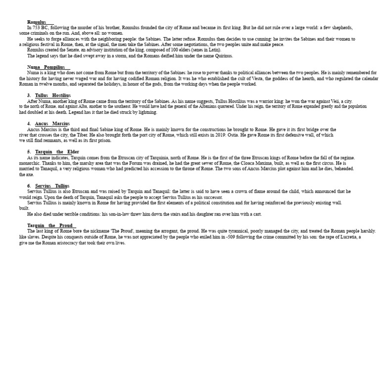 Lesson 2 - The Kings of Rome, Summary (Student Document) | PDF | Roman ...