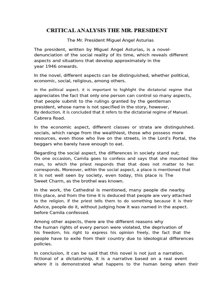 Critical Analysis of "Mr. President" | PDF