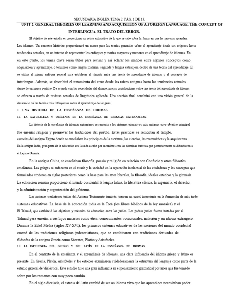 Tema 2 Oposiciones Secundaria Inglés | PDF | Segundo lenguaje ...