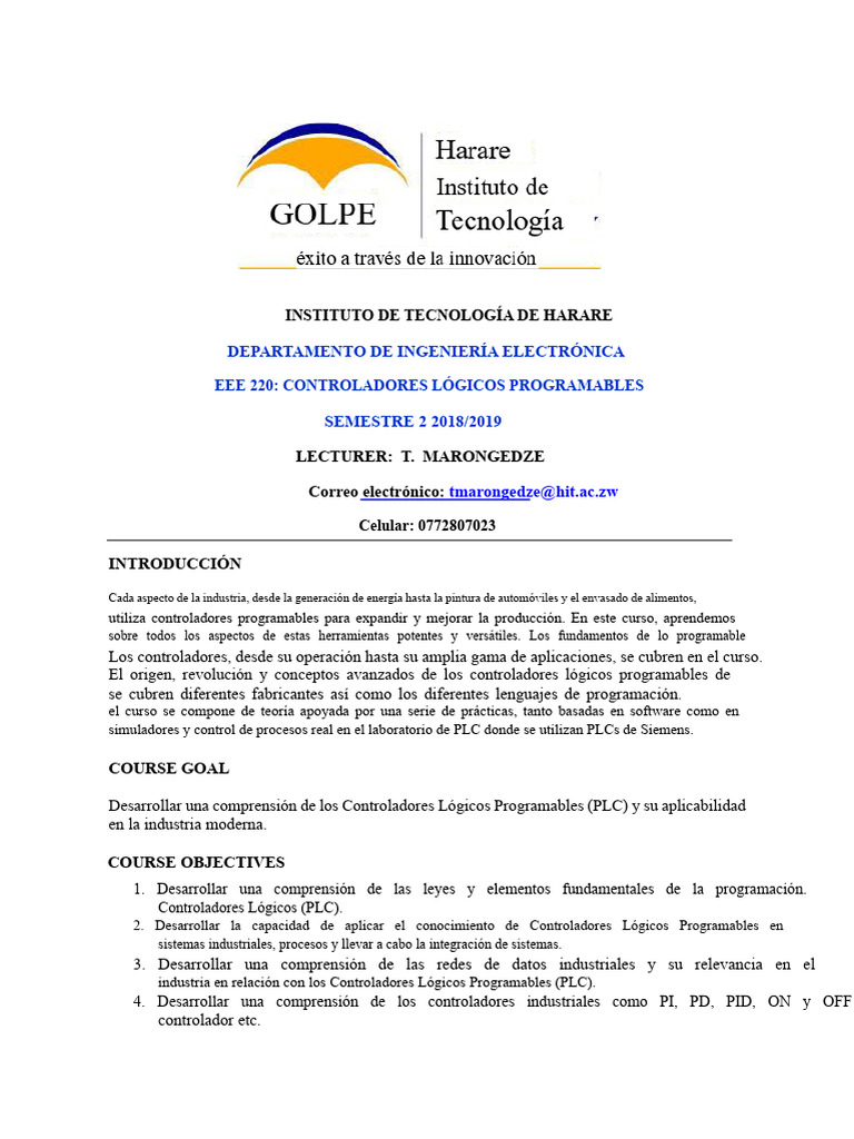 Controladores Lógicos Programables (PLC) EEE220 PDF | PDF | Controlador ...