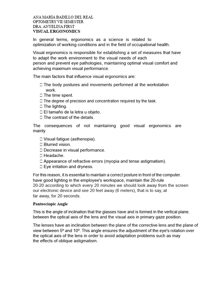 Visual Ergonomics, Pantoscopic Angle, and Panoramic Angle | PDF | Eye ...
