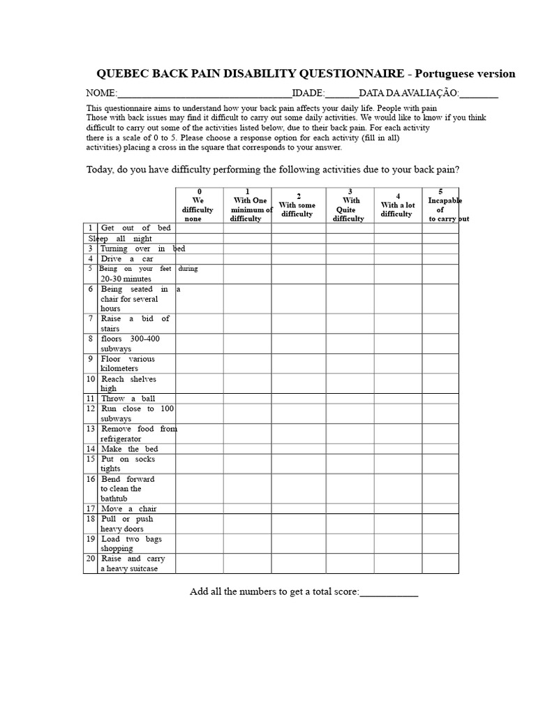 Quebec Back Pain Disability Scale | PDF
