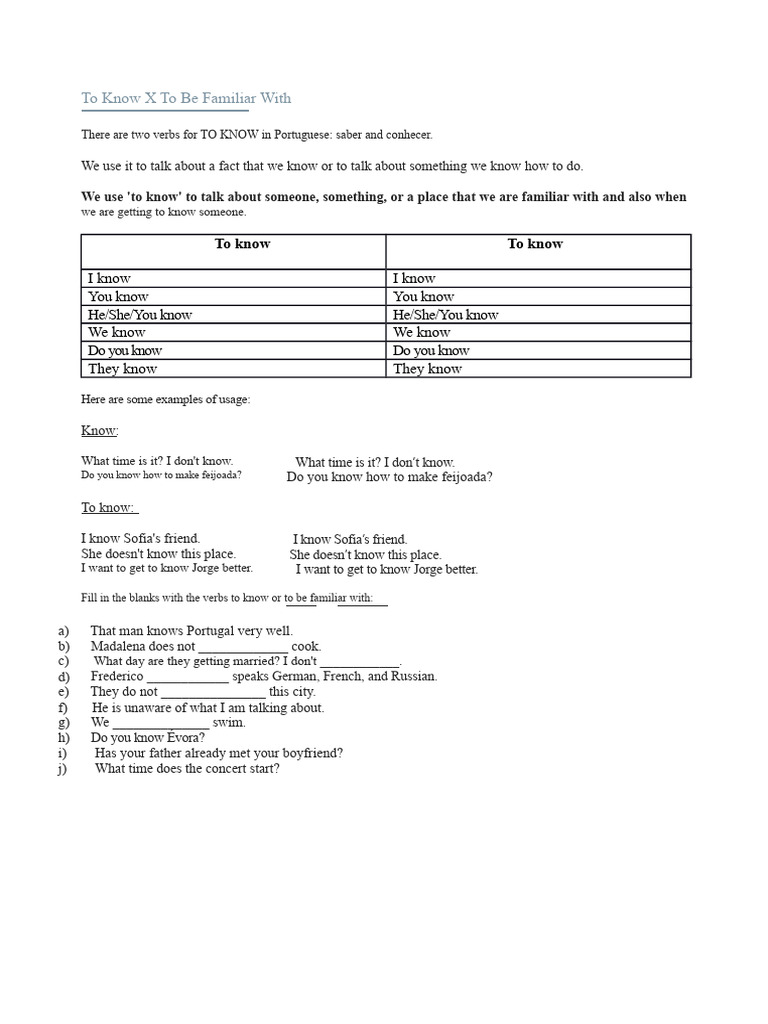 To Know X To Be Familiar With | PDF