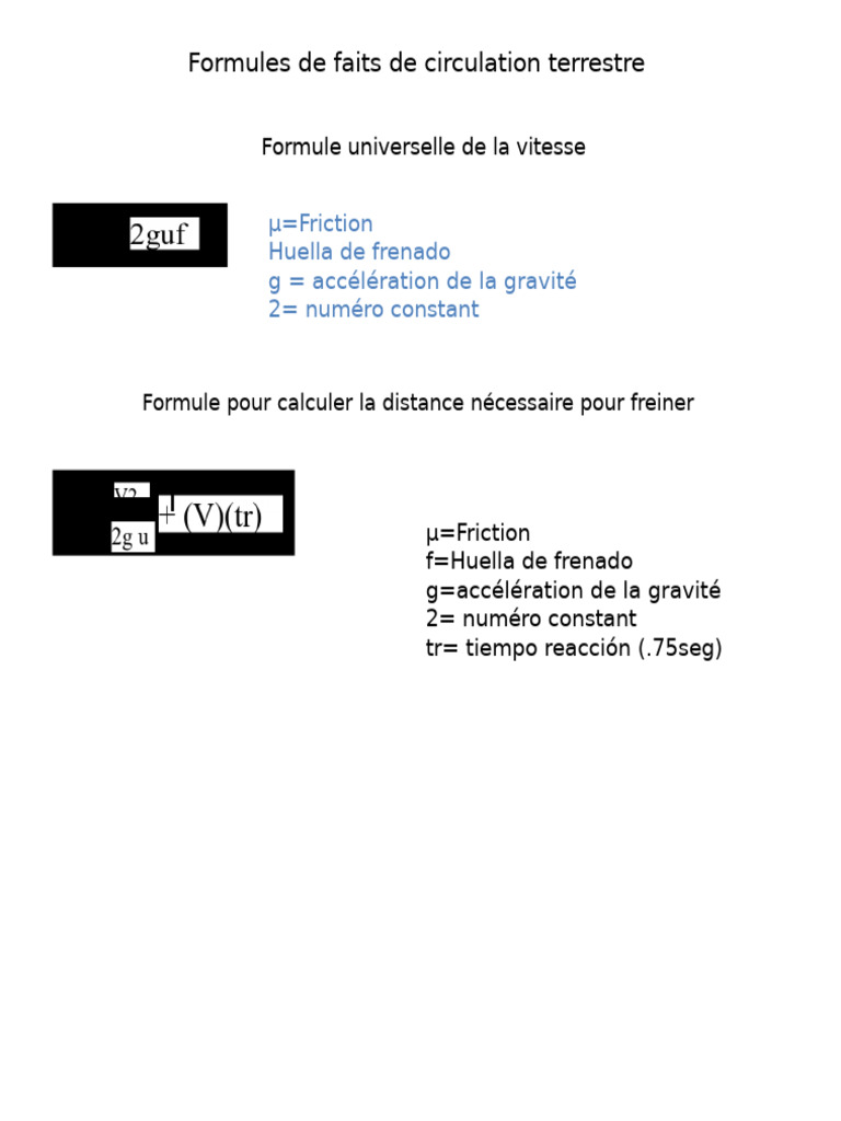 Formules de vitesse et freinage routier | PDF | Vitesse | Ingénierie ...