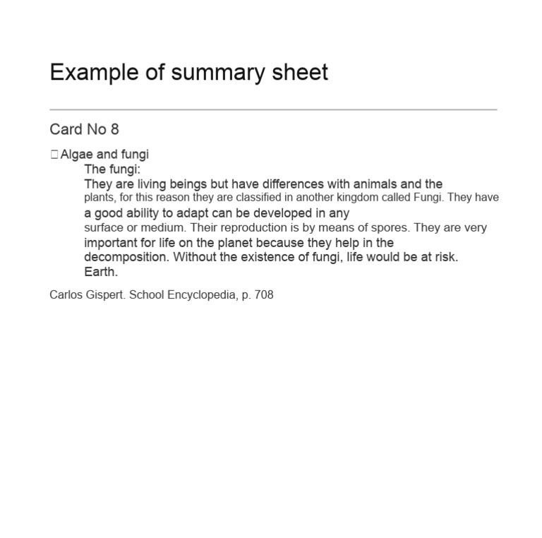 Example of Summary Card | PDF