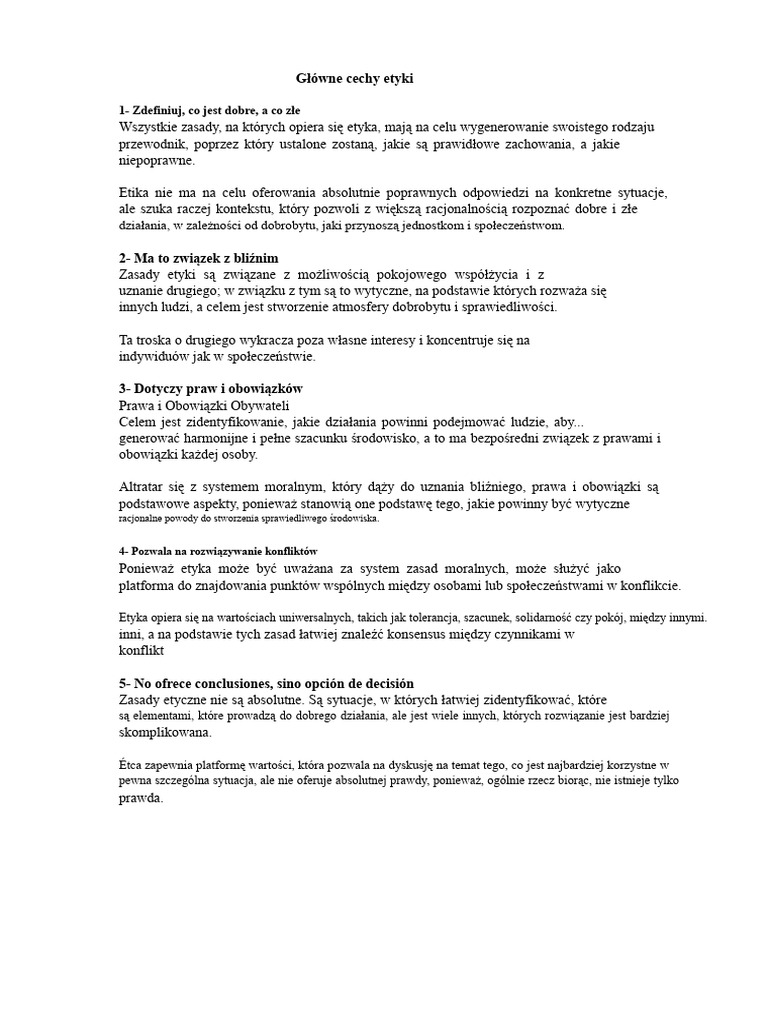 Główne Cechy Etyki | PDF