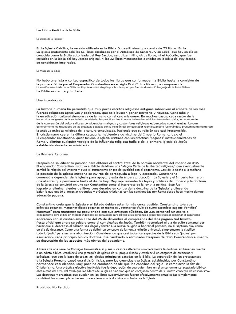 Libros Perdidos de la Biblia y su Historia | PDF | Biblia | Canon bíblico