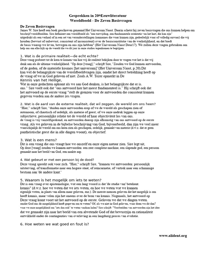 Wereldbeeld Zeven Vragen | PDF