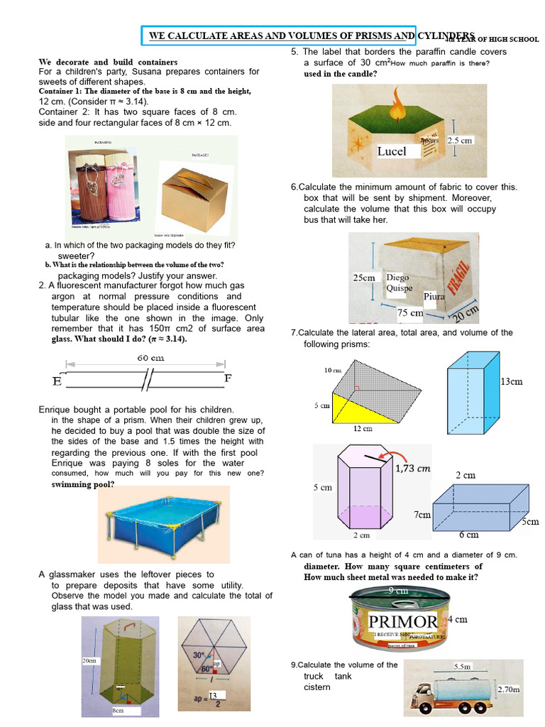 Rectangular Prisms and Cylinders | PDF | Volume | Area