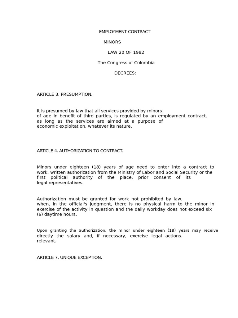 Employment Contract For Minors | PDF | Employment | Working Time