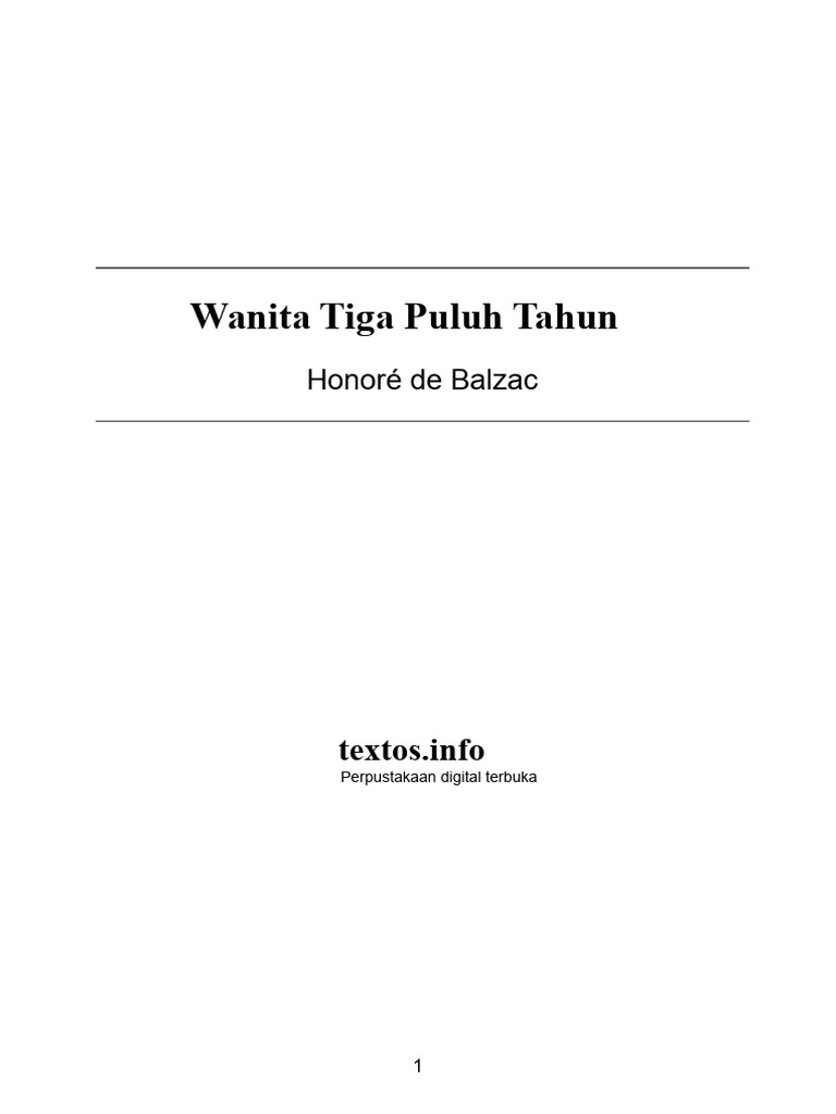 Wanita Tiga Puluh Tahun oleh Balzac | PDF