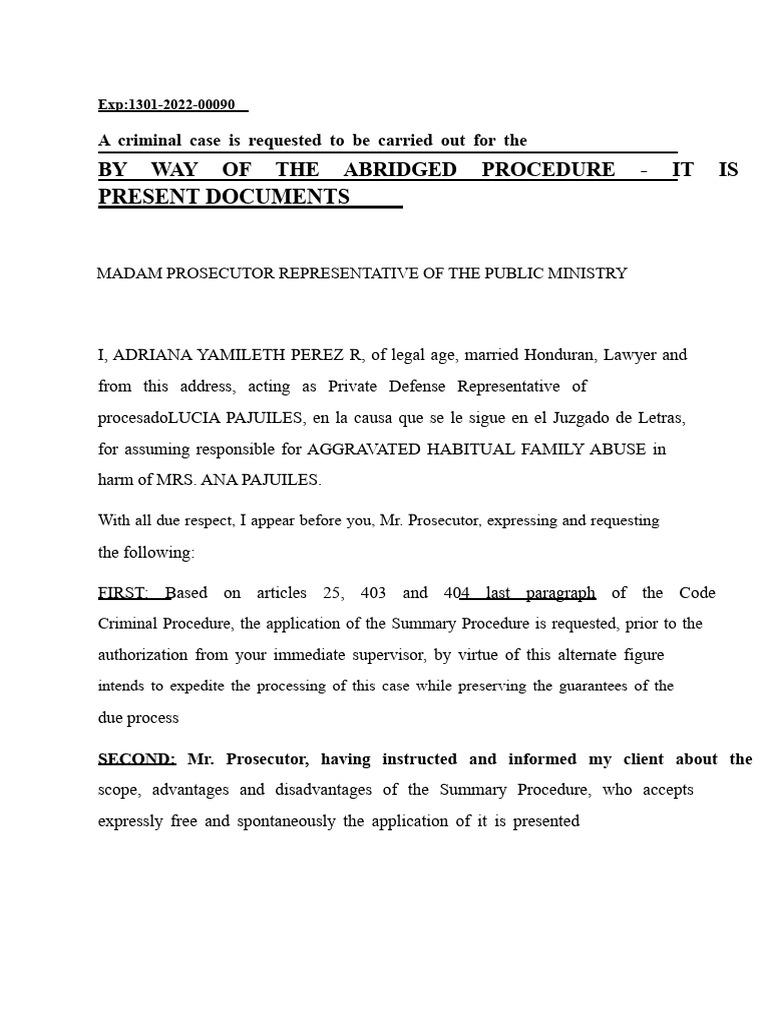 Summary Procedure Request for Family Abuse Case | PDF | Criminal ...