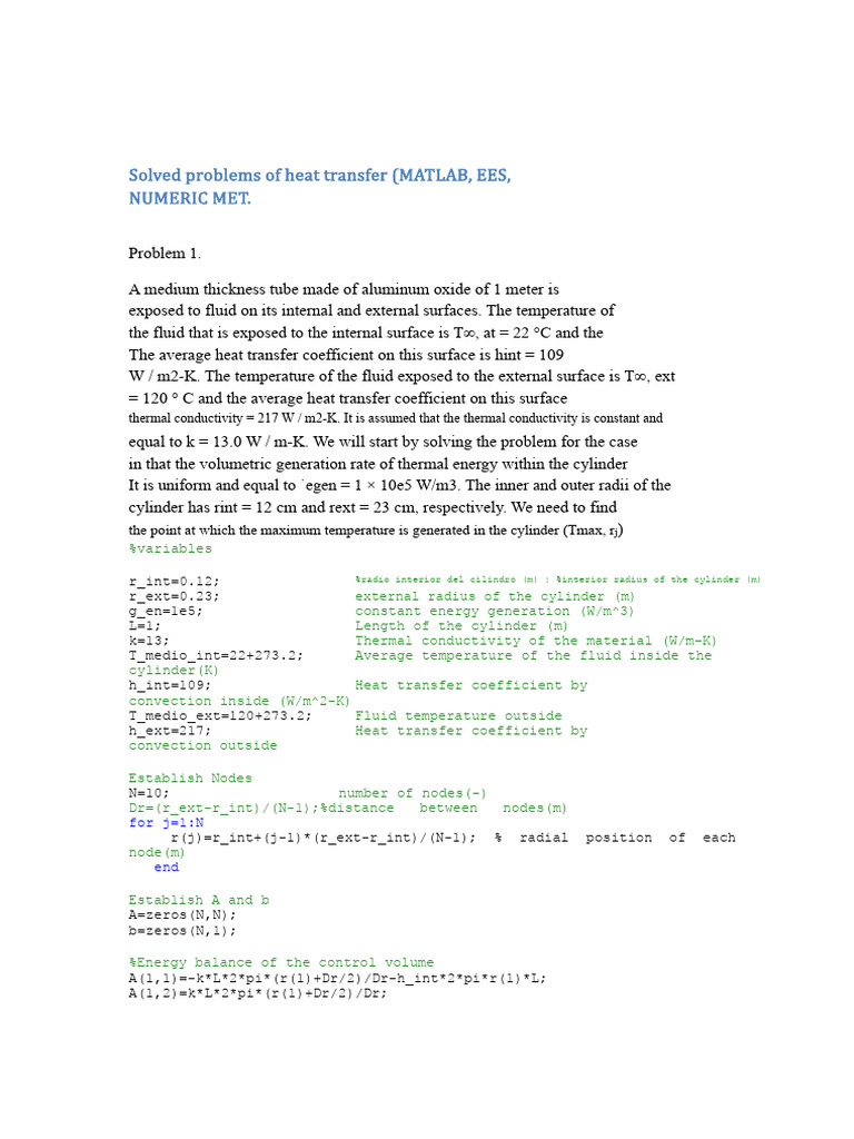 Heat Transfer Problems with MATLAB Solutions | PDF | Heat Transfer ...