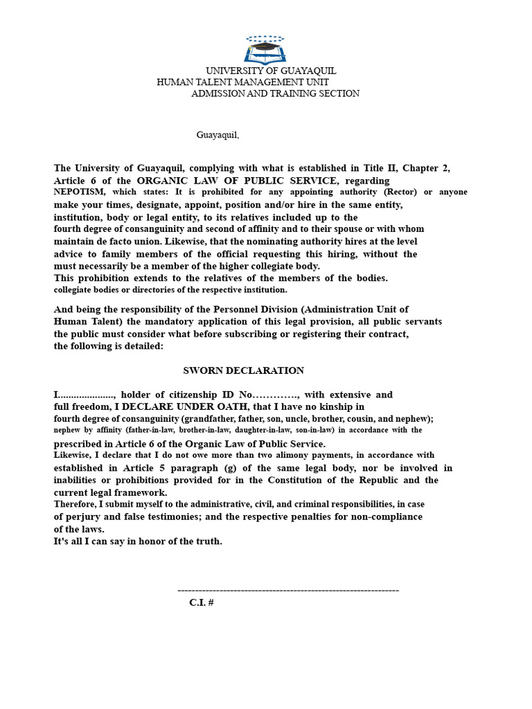 Model of Sworn Declaration | PDF | Perjury | Common Law