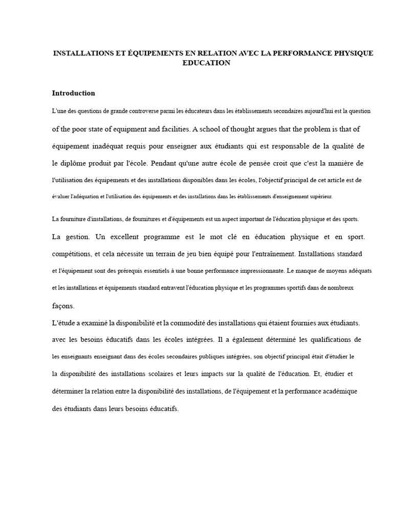 Évaluation des équipements en éducation physique | PDF | Apprentissage ...