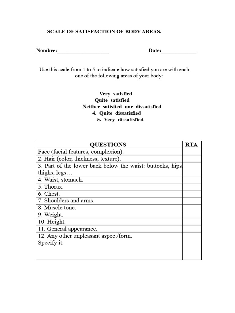 Body Area Satisfaction Survey Scale | PDF