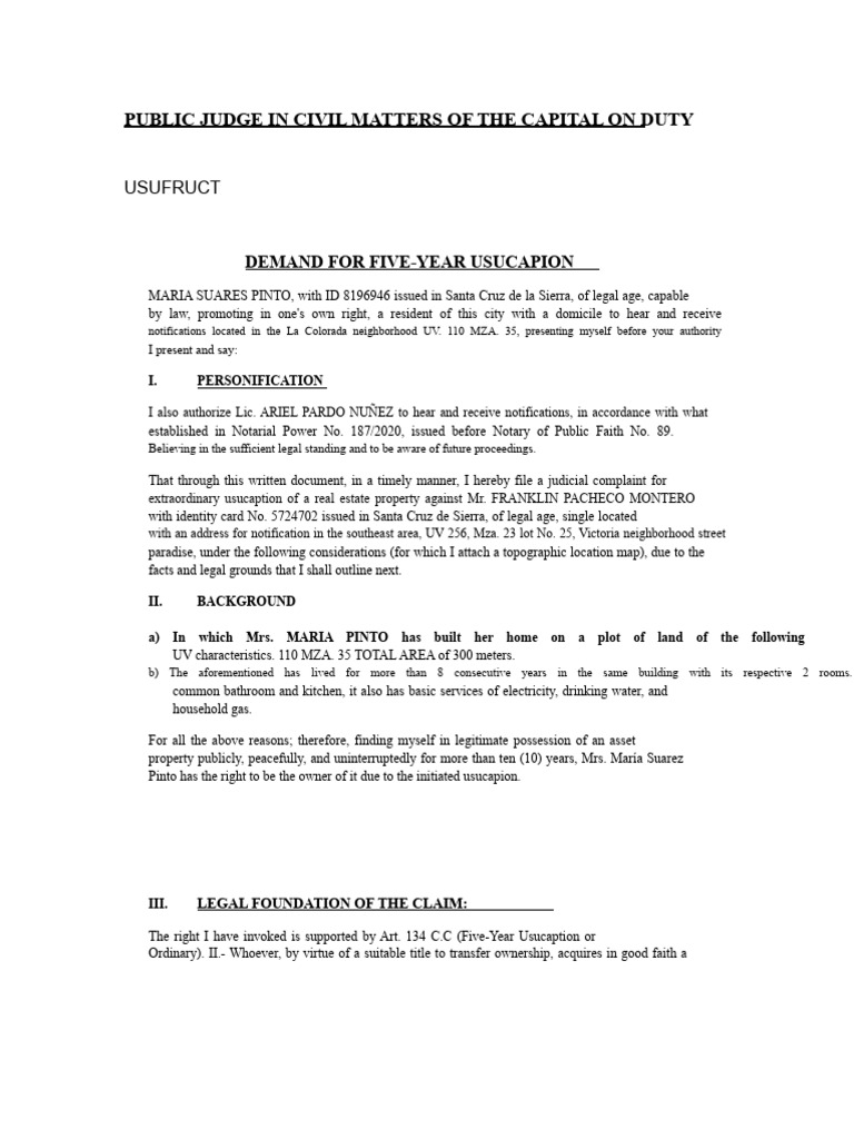 Quinquennial Demand Usucapion | PDF | Common Law | Public Law