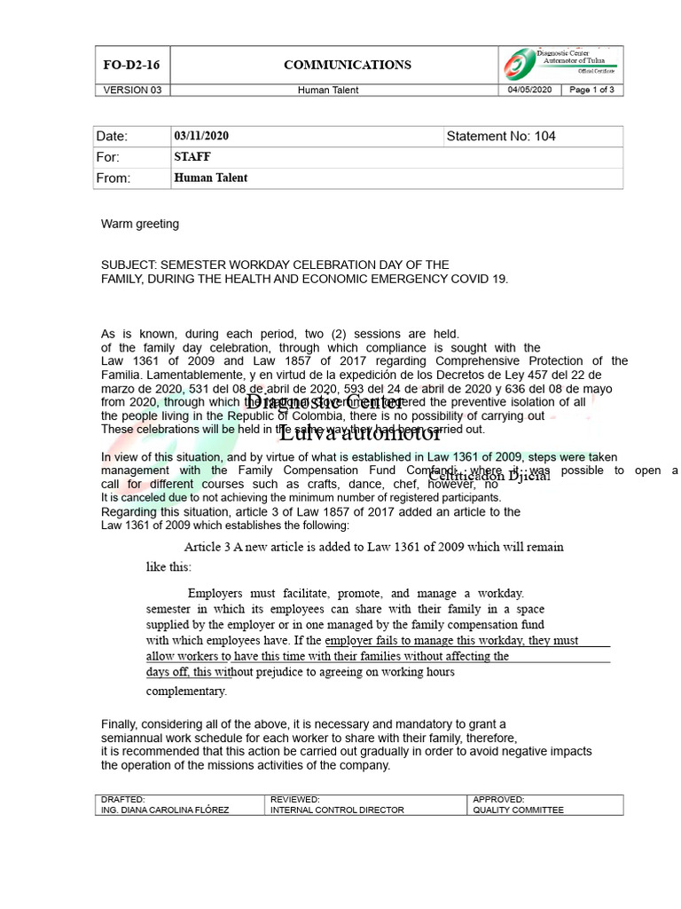 Family Day Celebration Guidelines 2020 | PDF | Employment | Working Time