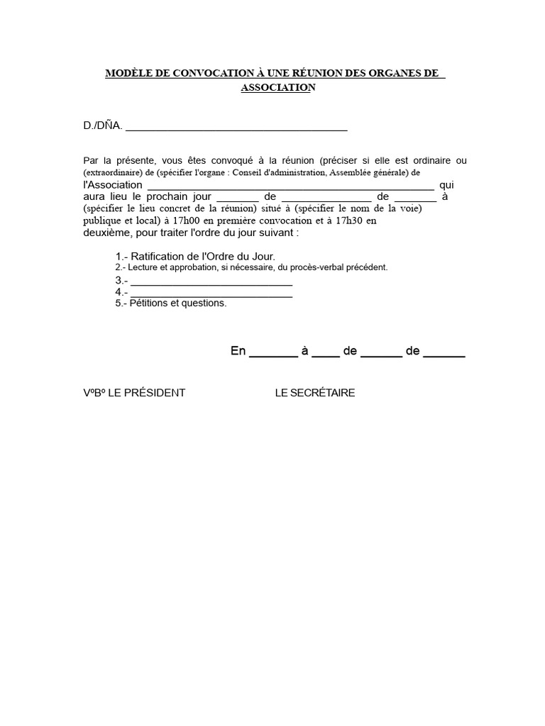 Convocation Réunion Association Modèle | PDF
